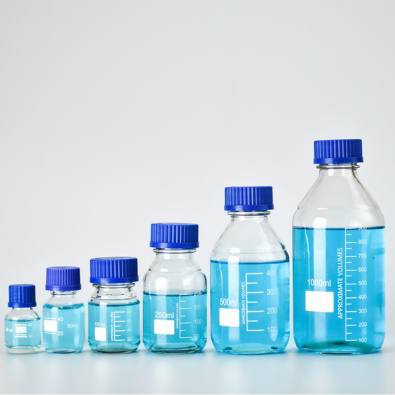 clear and amber lab Borosilicate glass graduated reagent bottle 50ml ...