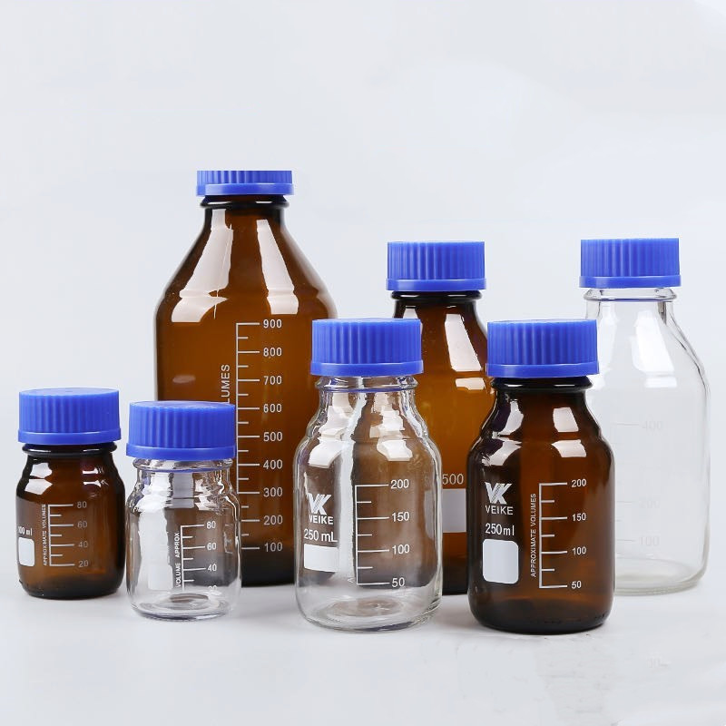 clear and amber lab Borosilicate glass graduated reagent bottle 50ml ...