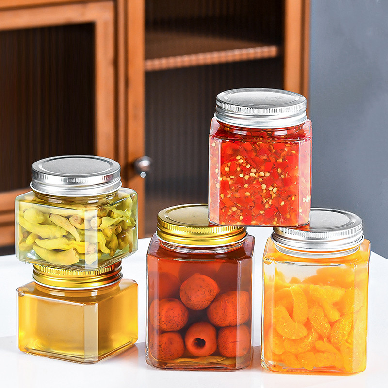 Food container 250ml 380ml 500ml octagon glass canning jars for honey ...