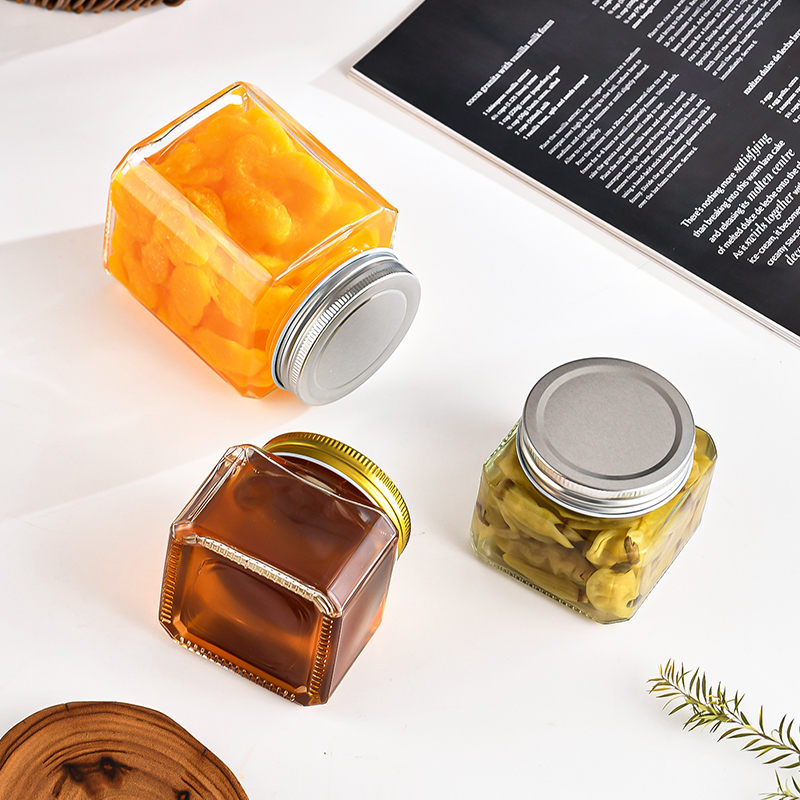 Food container 250ml 380ml 500ml octagon glass canning jars for honey ...