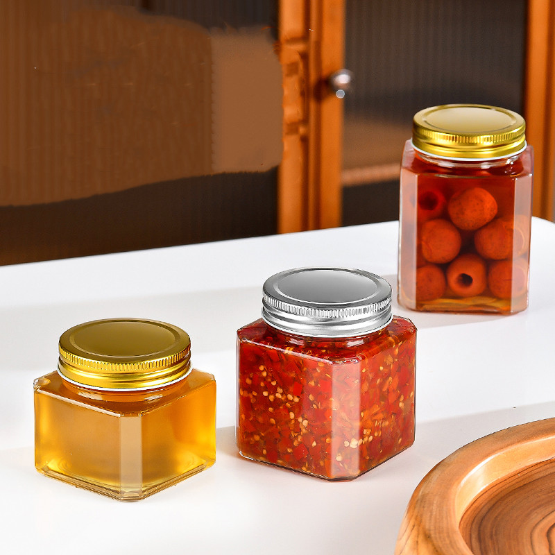 Food container 250ml 380ml 500ml octagon glass canning jars for honey ...