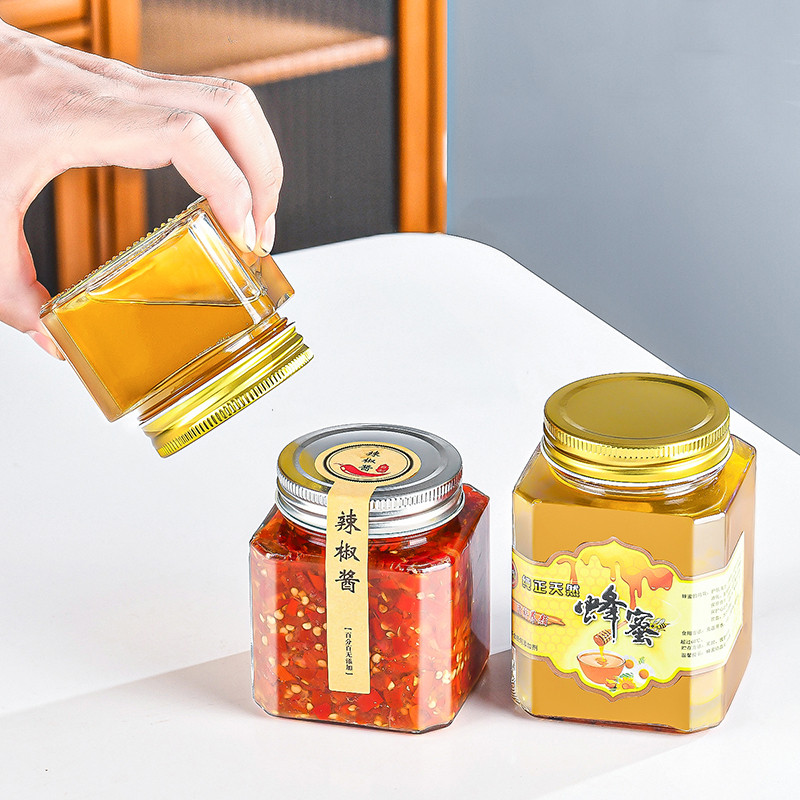 Food container 250ml 380ml 500ml octagon glass canning jars for honey ...