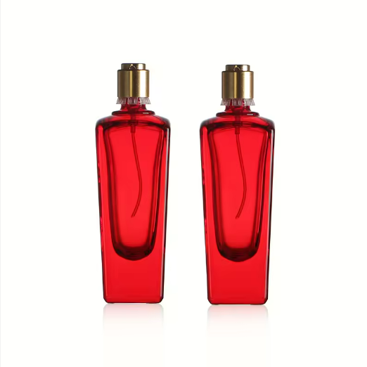 New arrivals 50ml cone design red color glass perfume bottles with pump ...