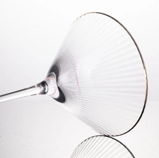 200ml Ribbed Martini Glass Long Stem Cocktail Glasses Gold Rim Luxury ...